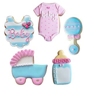 Baby Shower Cookie Cutters 5-Pc. Set Made in the USA by Ann Clark, Onesie, Bib, Rattle, Baby Bottle, Baby Carriage