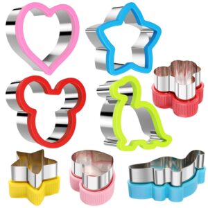 stainless steel sandwiches cutter set, dinosaur & heart & star shapes sandwiches cutter cookie cutter -food grade cookie cutter mold for kids (big+medium, 8pack)