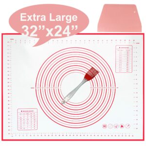 silicone pastry mat extra large, 32" x 24" non-stick baking mat with measurement kneading board for dough rolling, non-slip counter mat, oven liner, fondant/pie crust mat