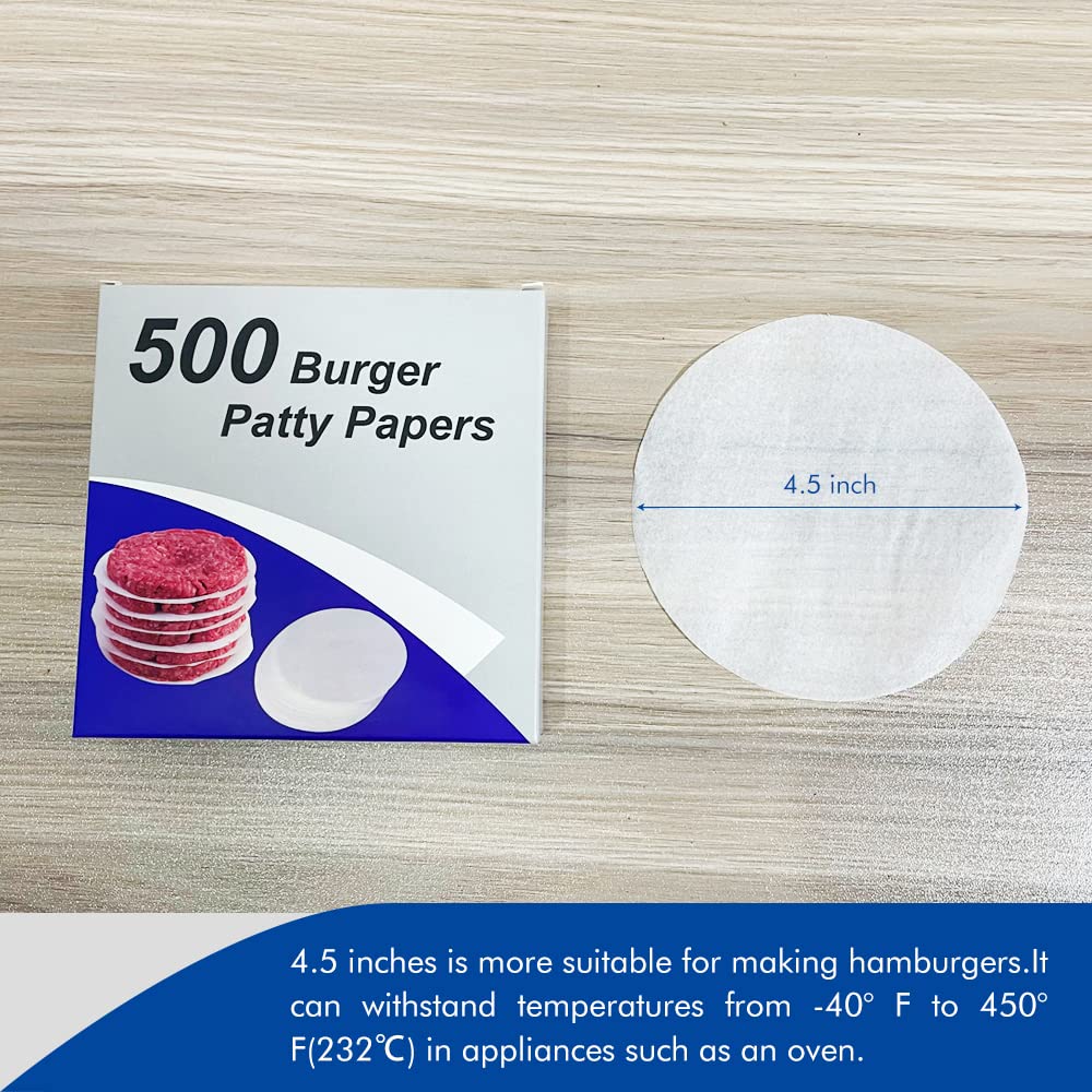 Burger Patty Paper Round 4.5 Inch Set of 500 Non Stick Pad for Press Patty Hamburger Parchment Papers