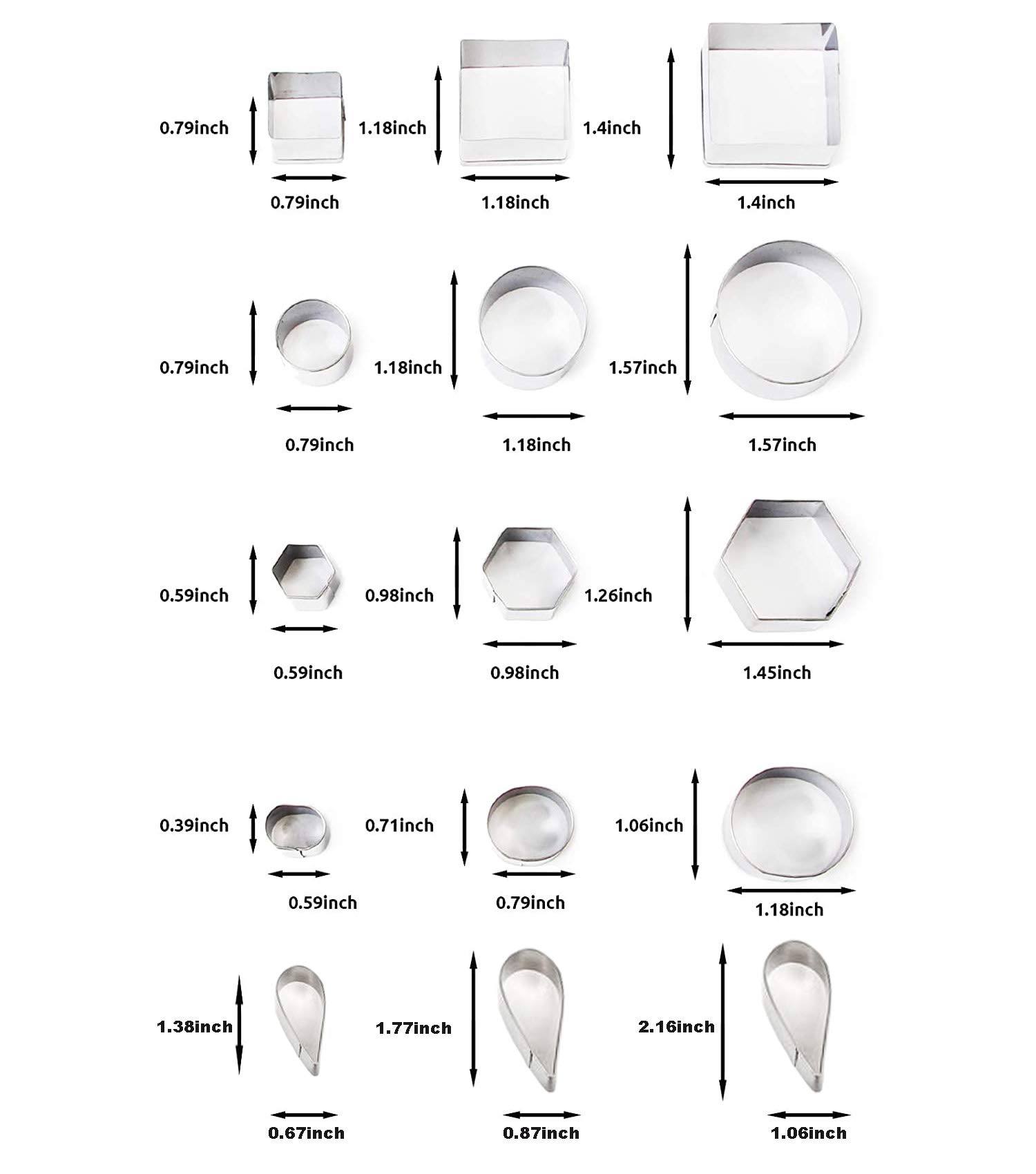 Mini Cookie Cutter Shapes Set - 30 Small Molds to Cut Out Pastry Dough, Pie Crust & Fruit - Tiny Stainless Steel Metal Stamps Star Flower Round Heart Square Triangle Oval Raindrop Geometric Shapes