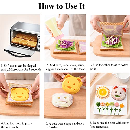 Sandwich Cutter, 5 PCS Sandwich Cutter and Sealer for Kids, Mini Cartoon Bear Squirrel Dolphin Sea Dog Bread Cutter Sandwich Cutters for Kids Bento Box