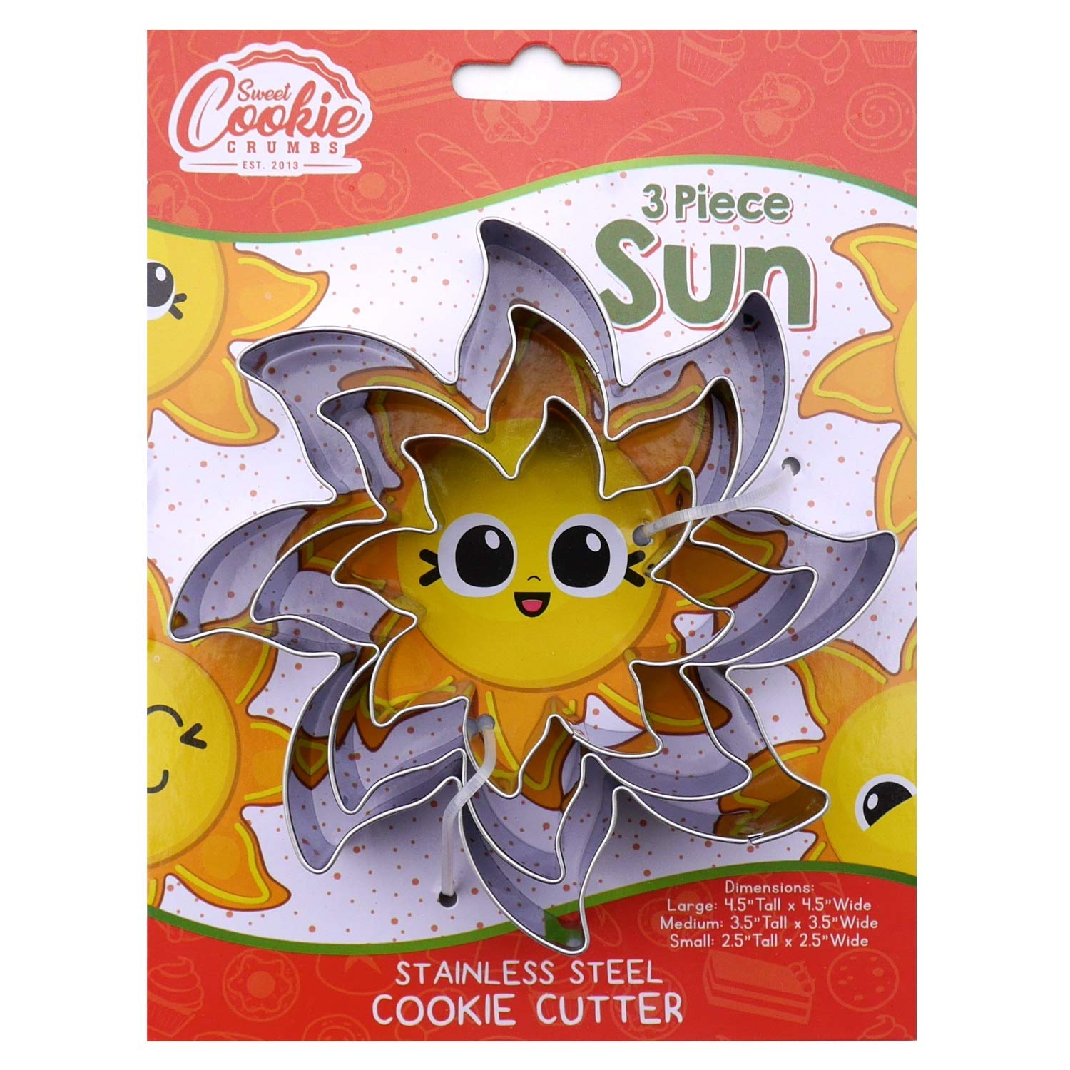 Sun Cookie Cutter 3 Piece Set, 3 Sizes, Premium Food-Grade Stainless Steel, Dishwasher Safe