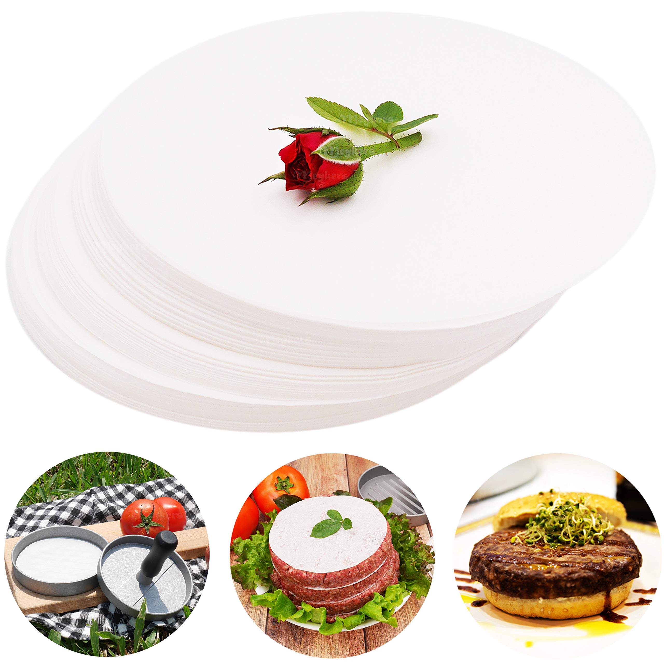 Meykers Patty Paper Sheets for 4/4.5 Inch Burger Press | 500 pcs Round | Hamburger Maker Non-Stick Heat Resistant Circle Wax Parchment Paper liege waffle keto chaffle Cookie Cake Bake