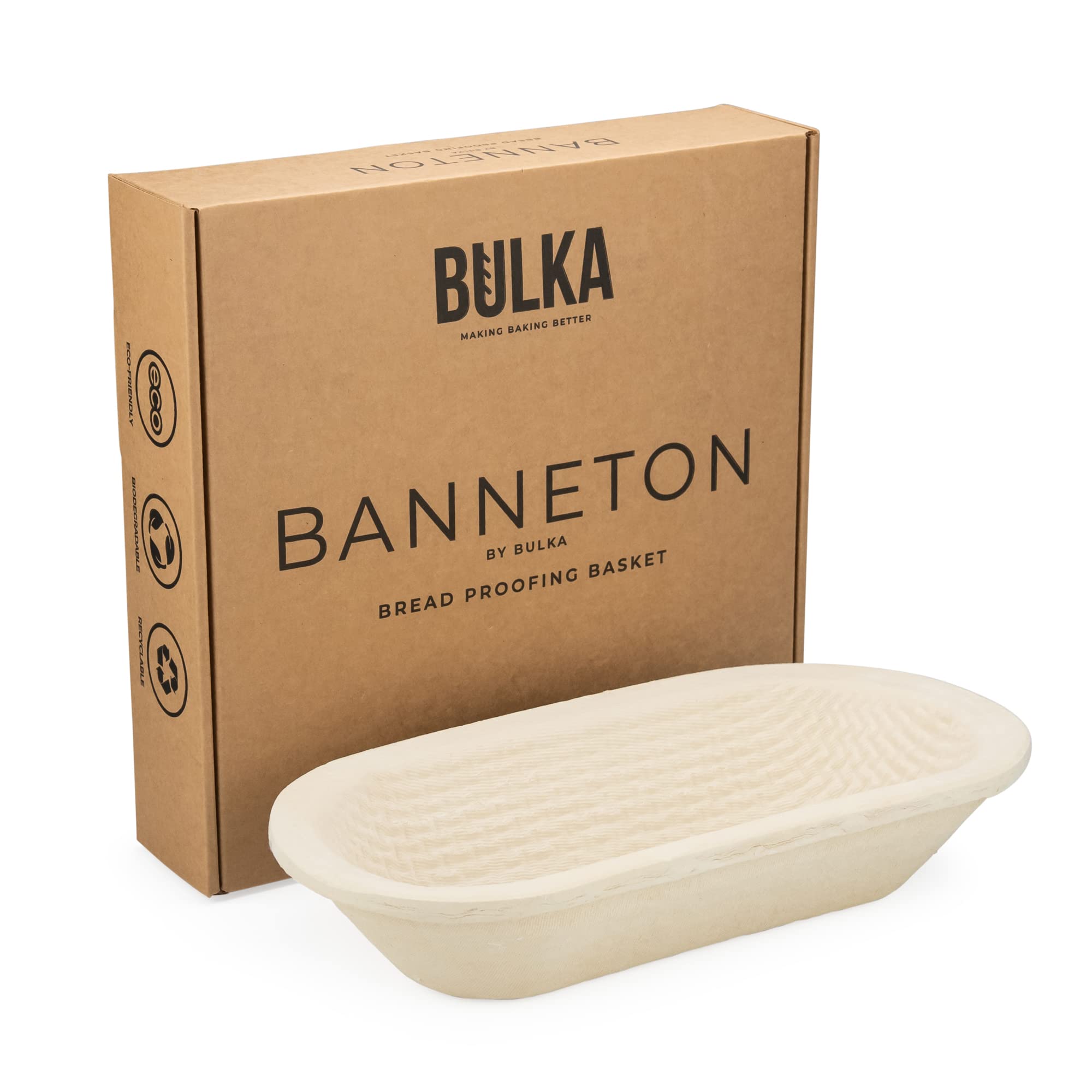 Bulka Oval Banneton Bread Proofing Basket Spruce Wood Pulp 750g Groove, Sourdough Bread Baking Supplies Brotform - Batard Dough Proving Bowl, Gifts for Bakers making Artisan Loaves, Made in Germany.