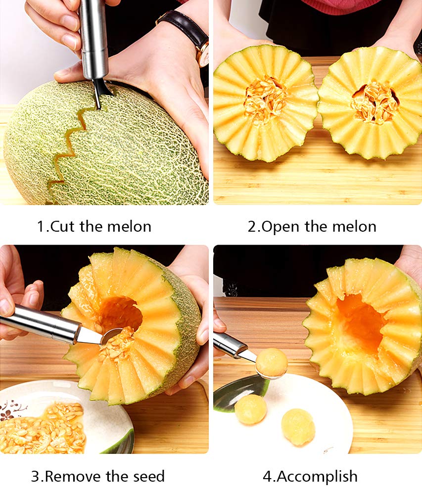 Fruit Vegetable Cutter Shapes Set, Mini Pie and Cookie Stamps Mold(8 pcs) with Melon Baller Scoop ＆ Carving Knife, Stainless Steel, DIY Fun Food Decorating Tools cookie cutter for Kitchen