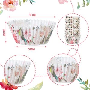 300 Counts Floral Cupcake Liners Floral Cupcake Wrappers Baking Cups Baking Liners Holders for Baby Shower Wedding Bridal Showers Birthday Party Decorations