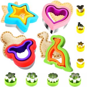 uncrustables maker, 12pcs sandwich cutter and sealer sets, uncrustable sandwich cutter, decruster sandwich maker, bread cookie cutters for boys girls lunch & bento box (dinosaur heart mickey star)