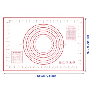 BESORICH Silicone Baking Mat 100% Non-Slip with Measurement Counter Mats, Dough Rolling Mat, Pie Crust Mat 16 x 24 Inches - Red