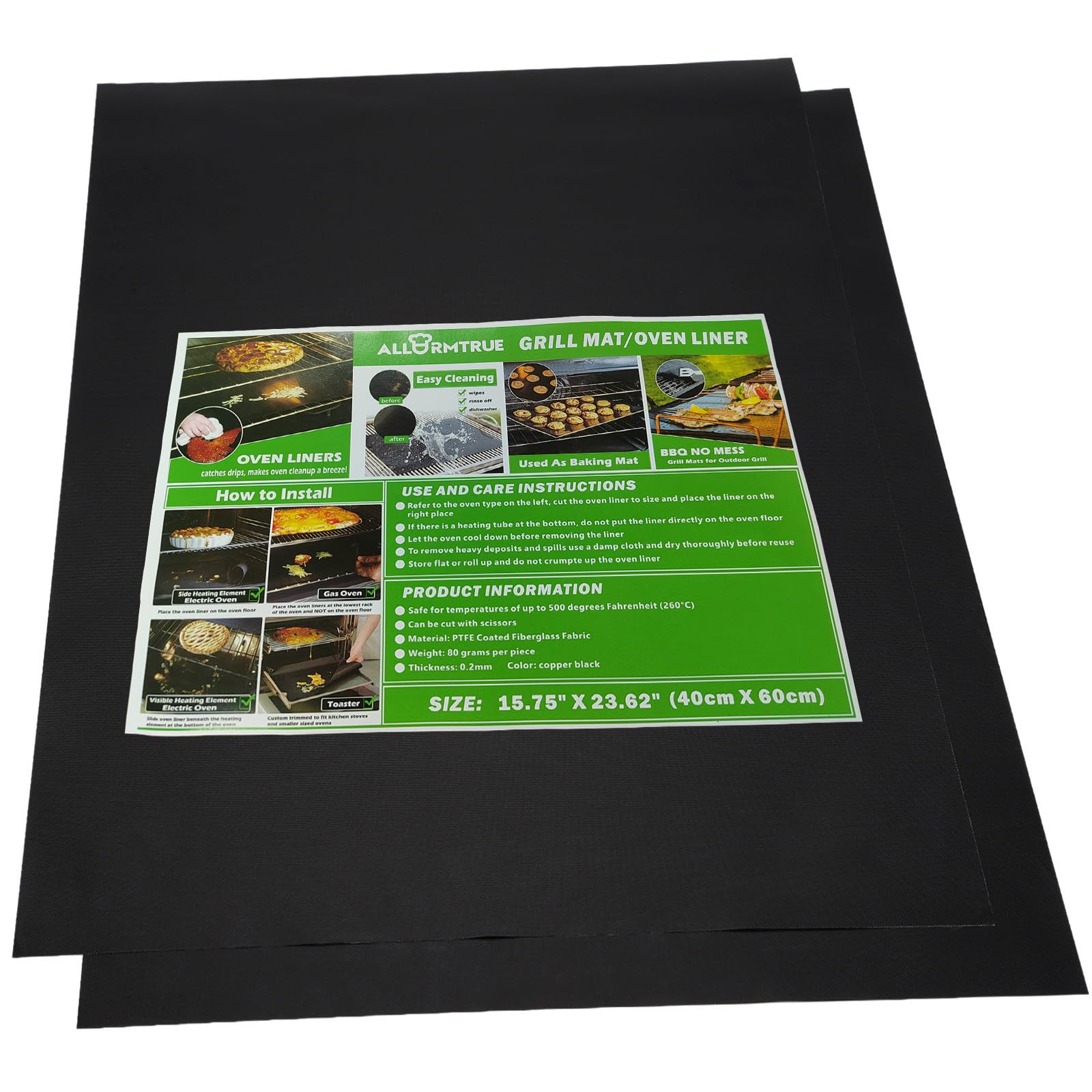 Alldrmtrue Oven Liner, Oven Liners for Bottom of Electric Oven, Oven Mat, 15.75" X 23.62", Easy to Clean Nonstick Reusable, 2 Pack