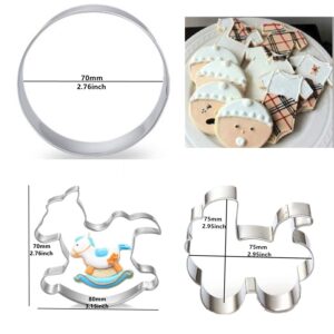 HiHITAOO Shaped Cookie Cutter Set 12 Piece Cookie Cutters for Kids Teddy Bear,Onesies,Bib,Rattle,Bottle,Baby Carriage,Rocking Horse Fondant/Biscuit Cutters