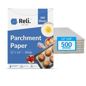 reli. 500 pcs parchment paper sheets, bulk | 12x16 in. | white parchment sheets/baking sheet paper | non-stick, pre-cut pan liners | parchment paper sheets for baking, air fryer, grilling