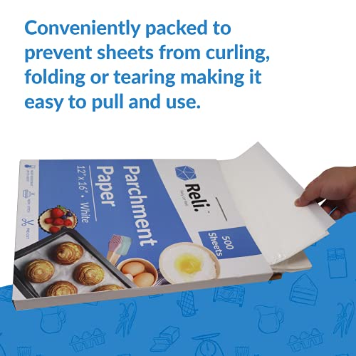 Reli. 500 Pcs Parchment Paper Sheets, Bulk | 12x16 in. | White Parchment Sheets/Baking Sheet Paper | Non-Stick, Pre-Cut Pan Liners | Parchment Paper Sheets for Baking, Air Fryer, Grilling