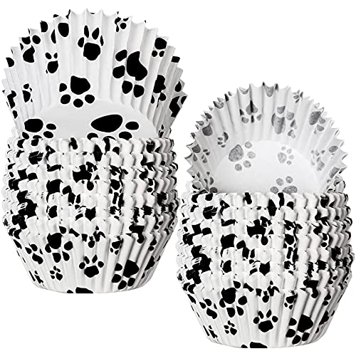 200 Pcs Paw Bone Cupcake Liners Dog Cupcake Wrappers Paw Pattern Cup Cake Holder Puppy Dog Theme Cupcake Wrappers for Baby Shower Birthday Party Supplies(Black)