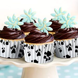 200 Pcs Paw Bone Cupcake Liners Dog Cupcake Wrappers Paw Pattern Cup Cake Holder Puppy Dog Theme Cupcake Wrappers for Baby Shower Birthday Party Supplies(Black)