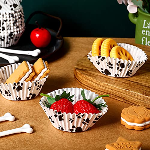 200 Pcs Paw Bone Cupcake Liners Dog Cupcake Wrappers Paw Pattern Cup Cake Holder Puppy Dog Theme Cupcake Wrappers for Baby Shower Birthday Party Supplies(Black)