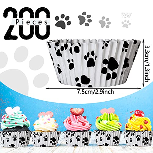 200 Pcs Paw Bone Cupcake Liners Dog Cupcake Wrappers Paw Pattern Cup Cake Holder Puppy Dog Theme Cupcake Wrappers for Baby Shower Birthday Party Supplies(Black)