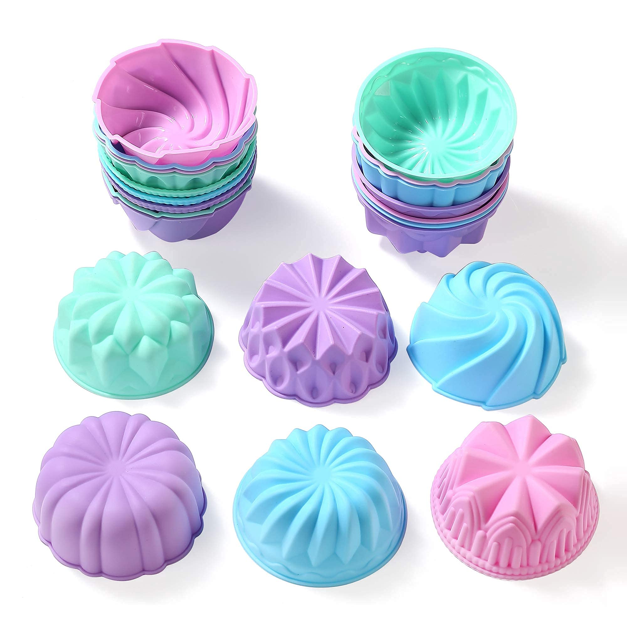 To encounter Silicone Cupcake Baking Cups, Food Grade Non-Stick Silicone Muffin Liners, Reusable 3 Inch Silicone Molds, 6 Shapes Pack of 24