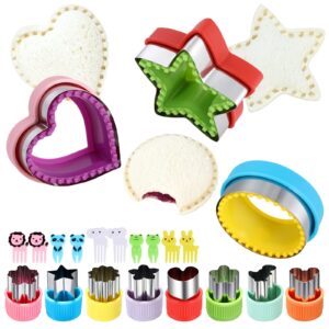 sandwich cutter and sealer,round heart star 3pcs shapes sandwich decruster press mold+8pcs stainless steel mini vegetable cookie cutters,bread sandwich decruster pancake maker diy for kids bento