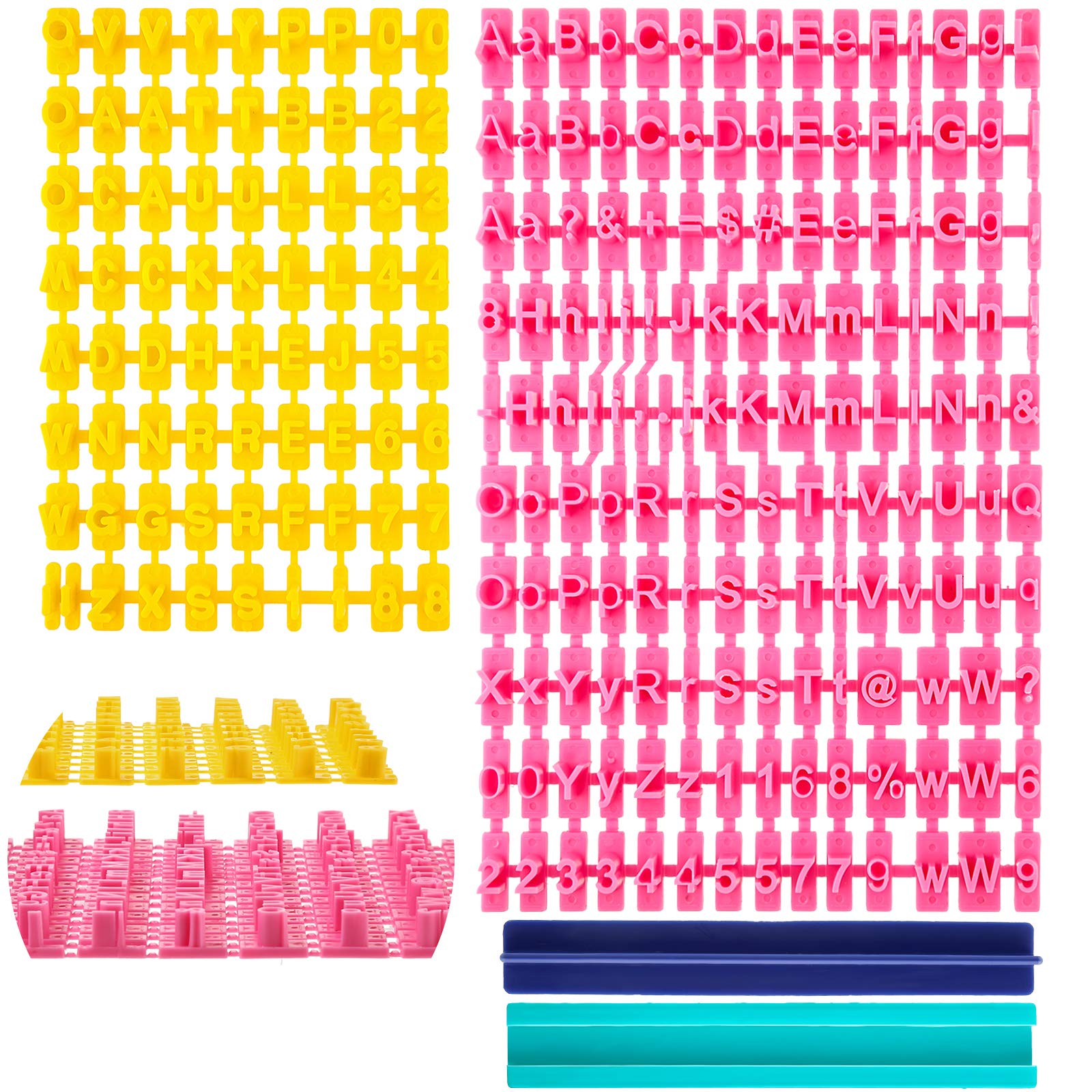 Alphabet Number Punctuation Cookie Letter Biscuit Stamp Cookie Letters Stamp Set Including Letters Lower and Upper Case for Cookie Decorations Embosser Cutter Fondant DIY Tool (Yellow, Pink)