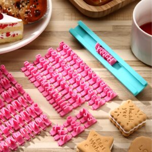 Alphabet Number Punctuation Cookie Letter Biscuit Stamp Cookie Letters Stamp Set Including Letters Lower and Upper Case for Cookie Decorations Embosser Cutter Fondant DIY Tool (Yellow, Pink)