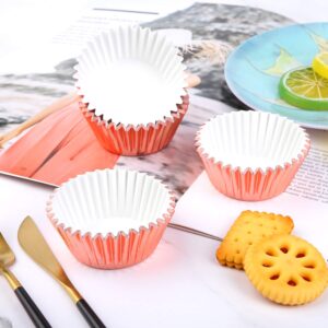 URATOT 100 Pieces Foil Metallic Cupcake Liners Muffin Wrappers Foil Baking Cups Muffin Paper Cases, Rose Gold