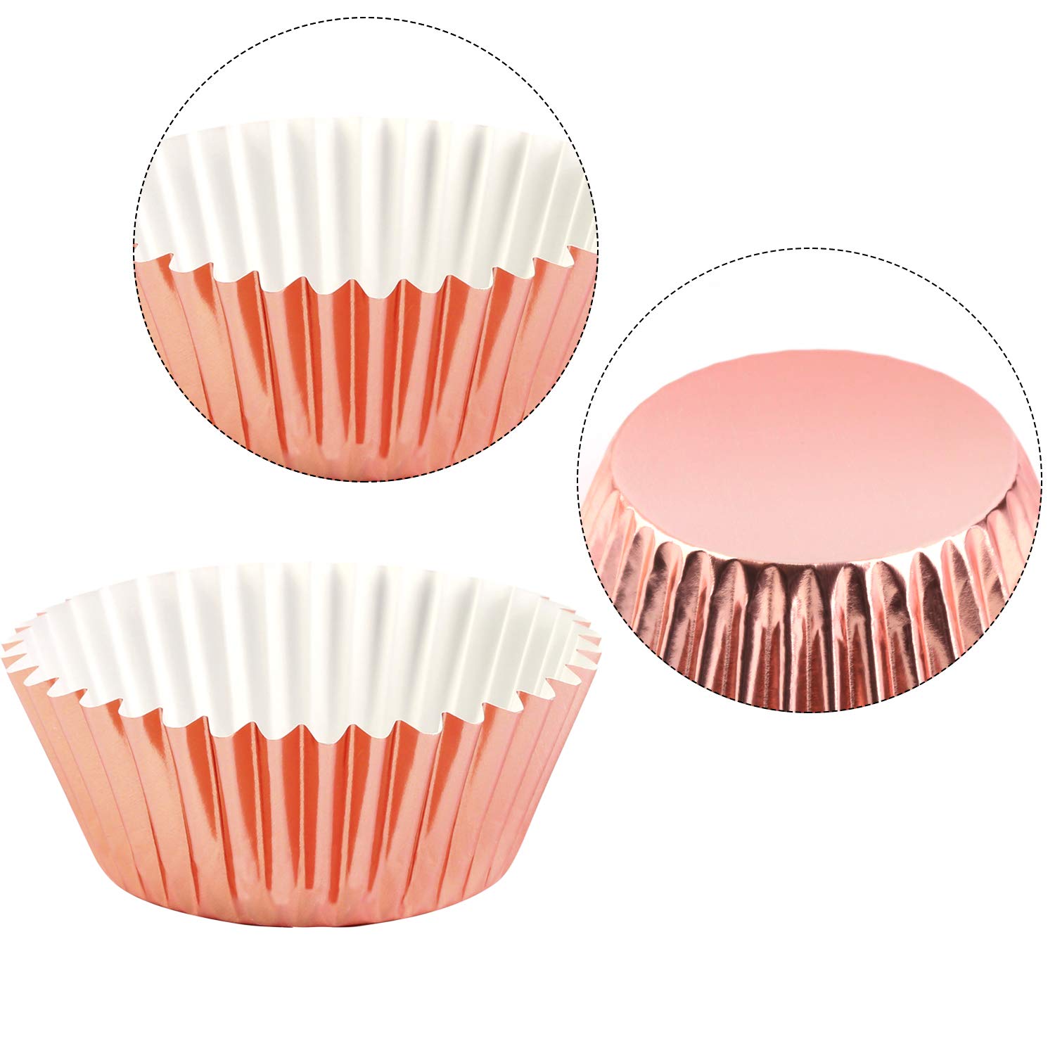 URATOT 100 Pieces Foil Metallic Cupcake Liners Muffin Wrappers Foil Baking Cups Muffin Paper Cases, Rose Gold