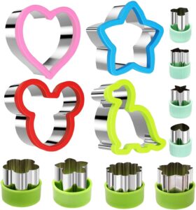 sandwich cutter set, including 4 sandwich cutters shaped like dinosaur, star and heart and 8 vegetable cutters, suitable for children