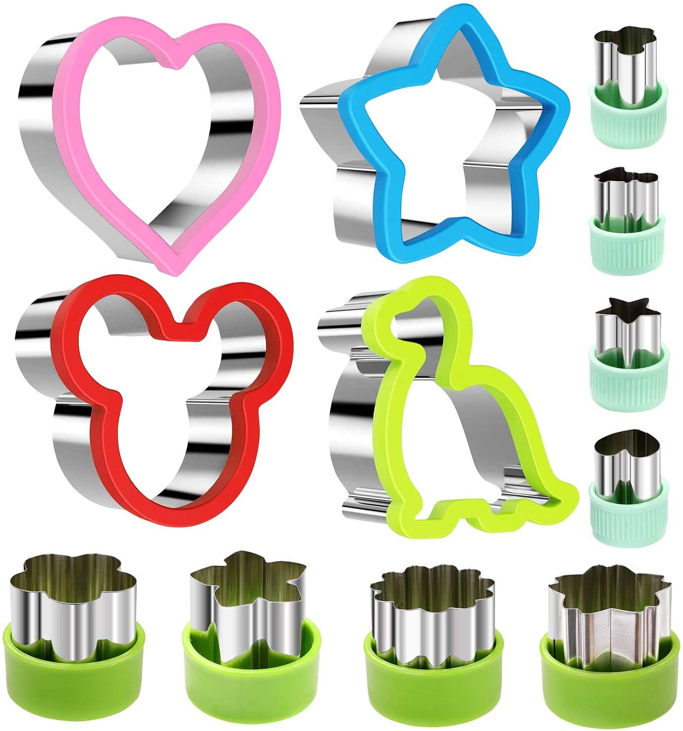 Sandwich Cutter Set, Including 4 Sandwich Cutters Shaped Like Dinosaur, Star and Heart and 8 Vegetable Cutters, Suitable For Children