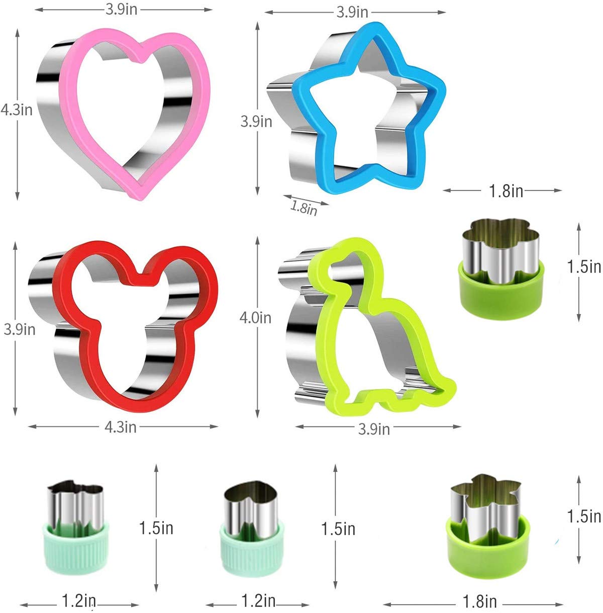 Sandwich Cutter Set, Including 4 Sandwich Cutters Shaped Like Dinosaur, Star and Heart and 8 Vegetable Cutters, Suitable For Children