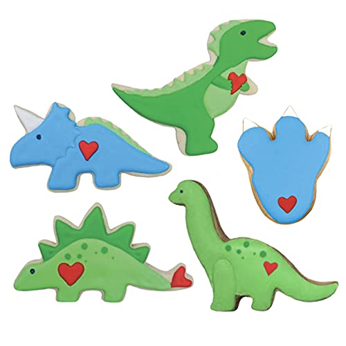 Dinosaur Cookie Cutters 5-Pc Set Made in USA by Ann Clark, Triceratops, Stegosaurus, T-Rex, Brontosaurus, Dino Footprint