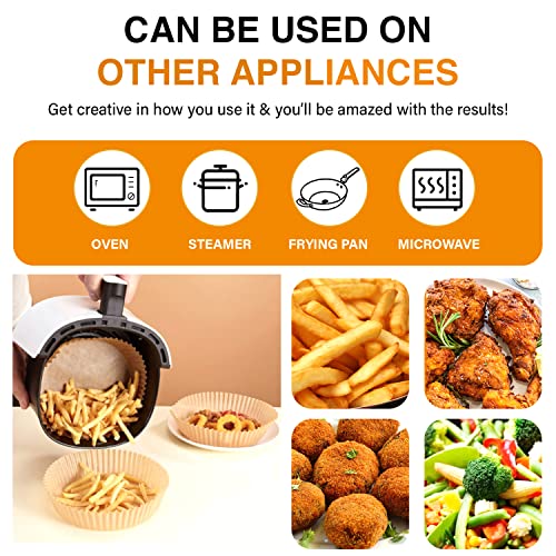 Homwoody 200 PCS Air Fryer Disposable Liner: 7.9inch Air Fryer Liners Water and Oil Proof Non Stick airfyer liners - Fit 5-7qts - Premium Parchment Liner for Air Fryers Baking Cooking Steamer