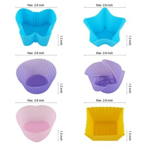 GREENRAIN Reusable Silicone Baking Cups, Muffin Baking Cups, Cup Cake Liners - 6 Shapes Pack of 24