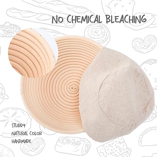 DOYOLLA Bread Proofing Baskets Set of 2, 10 inch Oval & 8.5 inch Round Dough Proofing Bowls w/Liners Perfect for Sourdough Bread Baking, Bakers Baking, Gifts for Bakers, Bread Making Kit