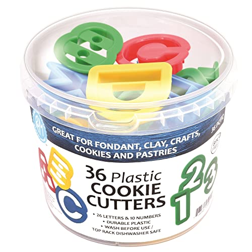 R&M International Alphabet and Number 1.5" Cookie Cutters, 36-Piece Bucket