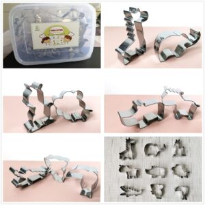 XUNMEINT Animal Cookie Cutter for Kids with Storage Box, Zebra, Giraffe, Toucan, koala, Rhinoceros, Lion, Kangaroo, Crocodile, Elephant Shapes Jungle Safari Cookie Cutters (Happy Zoo)