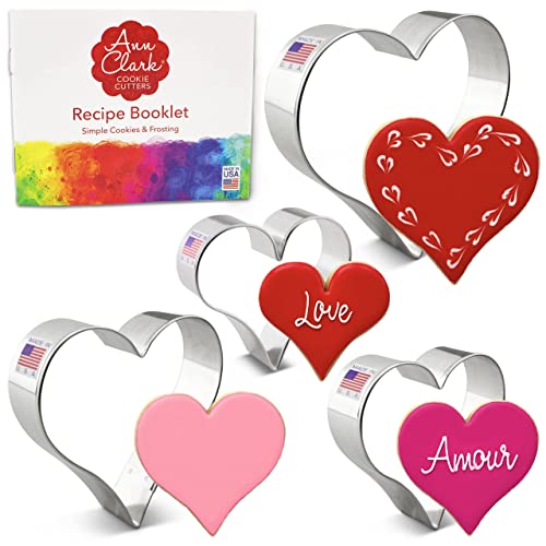 Heart Cookie Cutters 4-Pc Set Made in USA by Ann Clark, 2.75", 3.25", 3.75", 4"