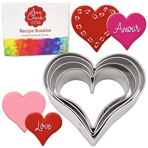 Heart Cookie Cutters 4-Pc Set Made in USA by Ann Clark, 2.75", 3.25", 3.75", 4"