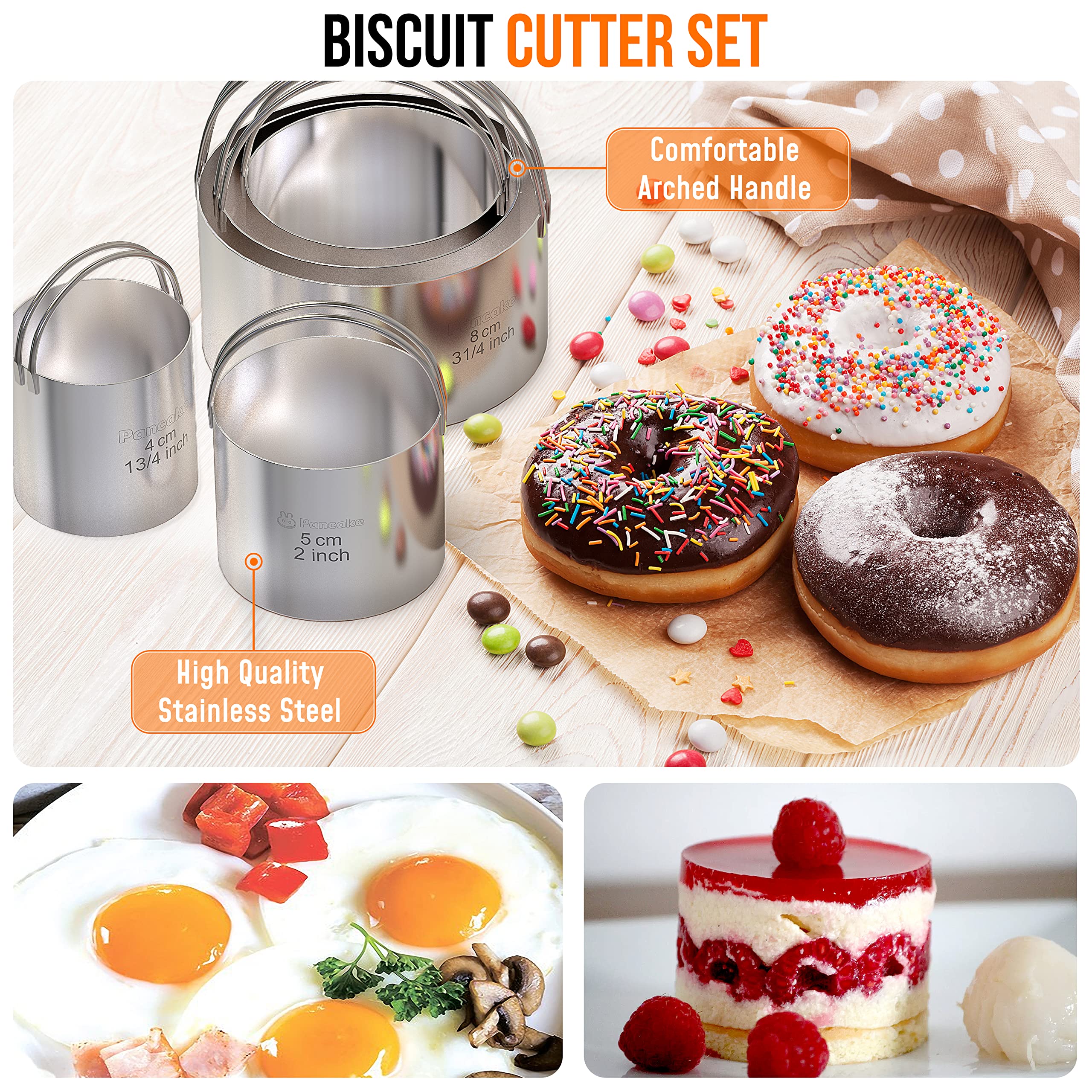 Moptrek l Biscuit Cutter Set (6 Pcs) Stainless Steel Pastry Cutter + Rolling Pin + Pastry Wheel Cutter + Pastry Blender + Egg Separator + Biscuit Molds