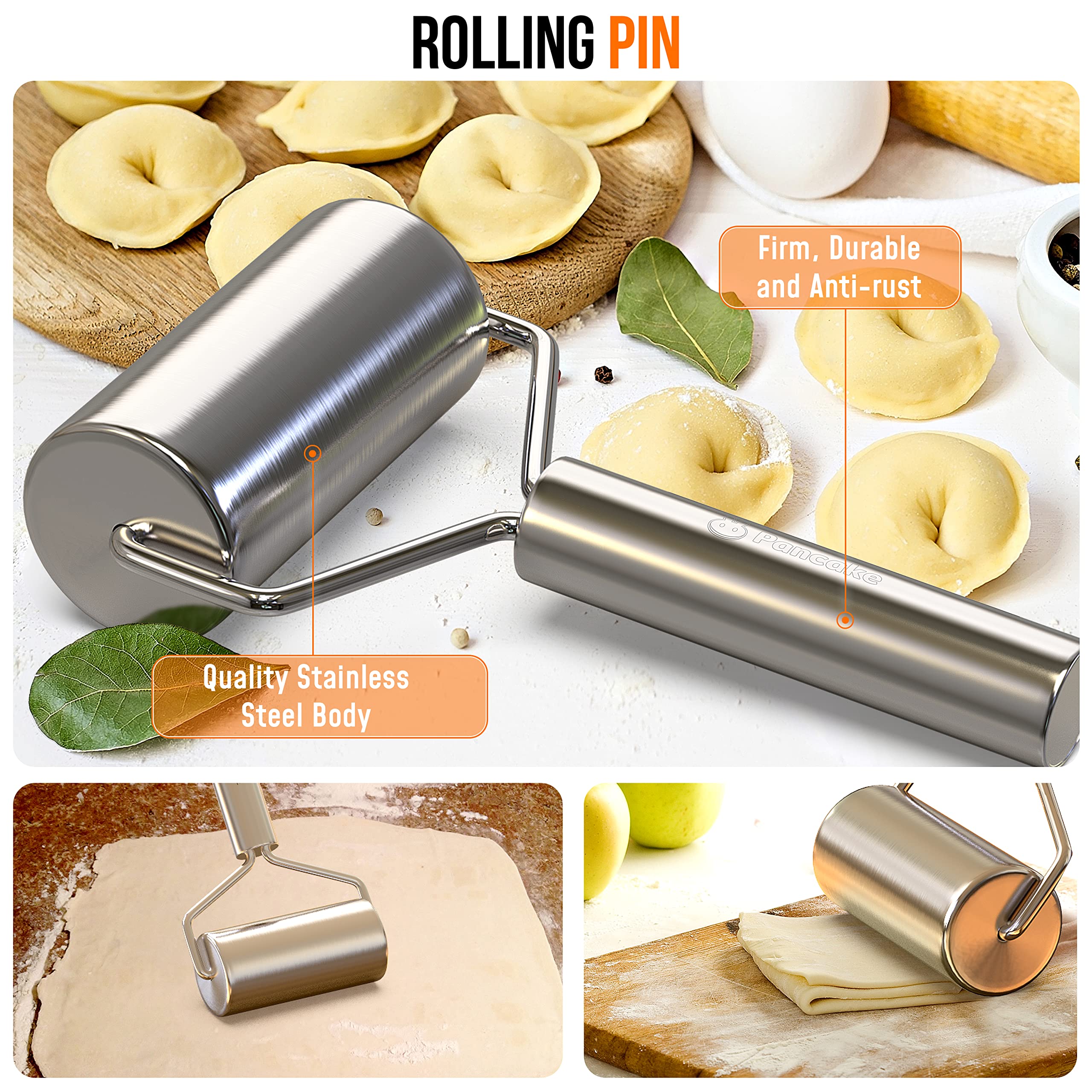 Moptrek l Biscuit Cutter Set (6 Pcs) Stainless Steel Pastry Cutter + Rolling Pin + Pastry Wheel Cutter + Pastry Blender + Egg Separator + Biscuit Molds