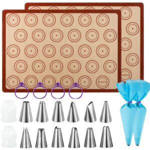 angadona macaron baking kit silicone mat - (22pcs set), 2 half sheet macaron silicone mat,12 piping tip,2 piping bag with 4 bag tie,2 coupler, macaroon baking supplies