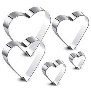 5 Pieces Heart Shape Cookie Cutter Set Valentine Cookie Cutter Stainless Steel Heart Cutter Valentine's Day Present for Sandwiches, Cookie, Biscuit