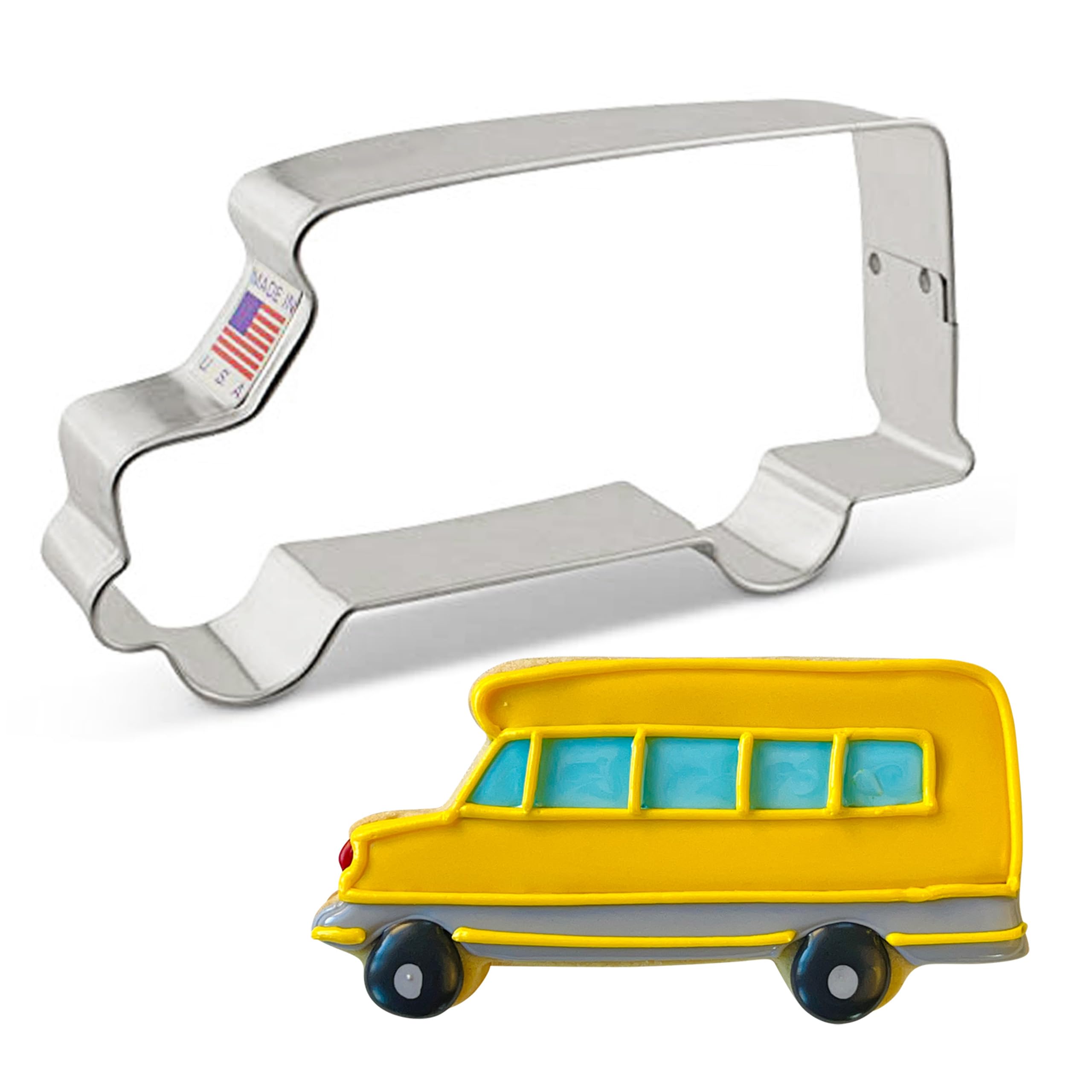 School Bus Cookie Cutter, 4.5" Made in USA by Ann Clark