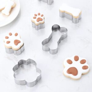 Dog Bone and Dog Paw Print Cookie Cutters Baking Set, Azflyife 8 Pieces Stainless Steel Metal Biscuit Cookie Mold for Homemade Treats