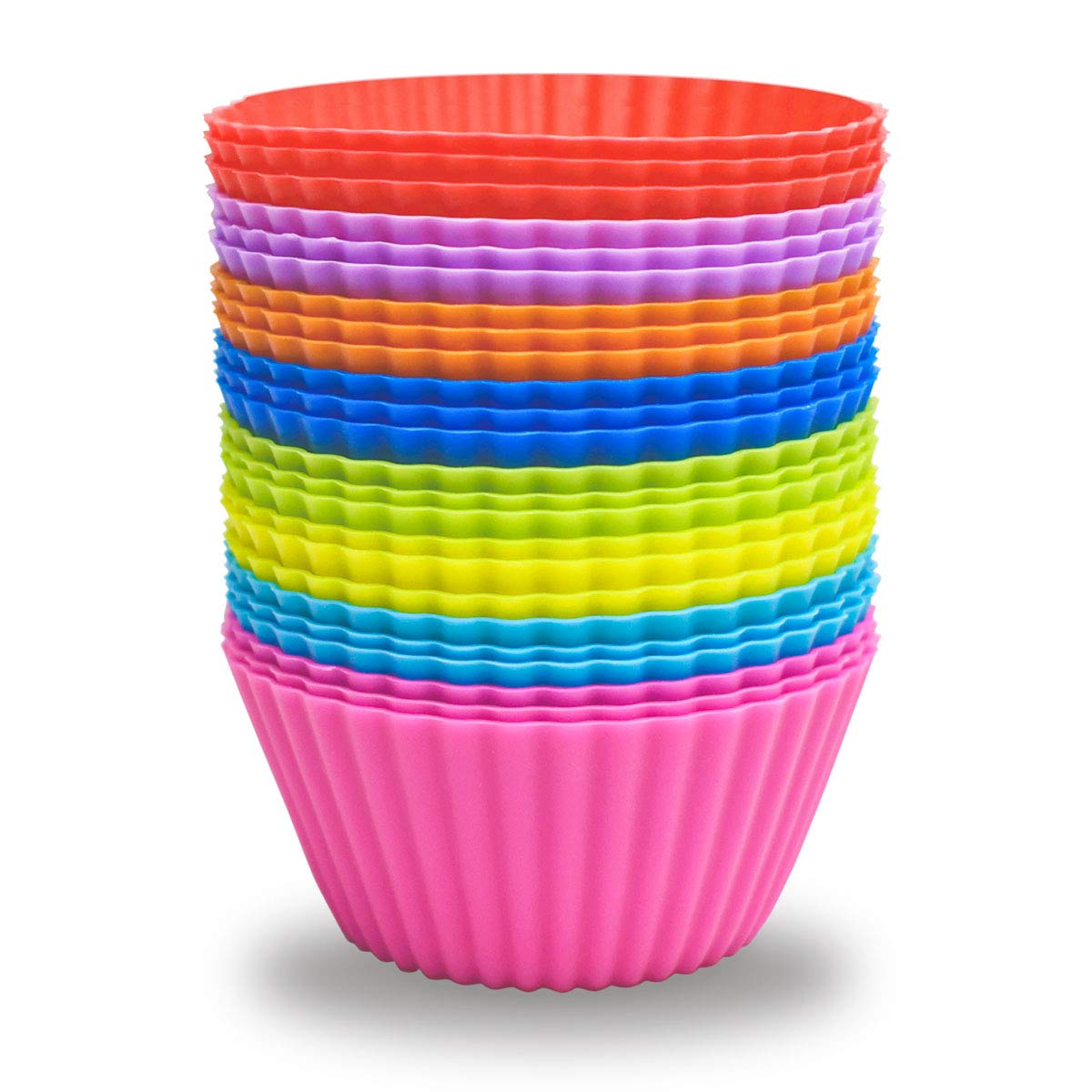 24 Pack Silicone Baking Cups Reusable Muffin Liners Non-Stick Cup Cake Molds Set Cupcake Silicone Liner Standard Size Silicone Cupcake Holder Reusable Cupcake Liners Christmas Gift (8 Rainbow Colors)