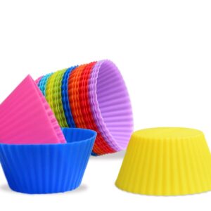 24 Pack Silicone Baking Cups Reusable Muffin Liners Non-Stick Cup Cake Molds Set Cupcake Silicone Liner Standard Size Silicone Cupcake Holder Reusable Cupcake Liners Christmas Gift (8 Rainbow Colors)