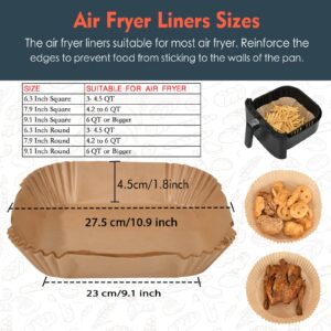 [3-Size] Air Fryer Disposable Paper Liner Compatible with COSORI Air Fryer Toaster Oven, Non-stick Air Fryer Parchment Paper Baking Accessories (100Pcs - 9.1 Inch Square, Natural)