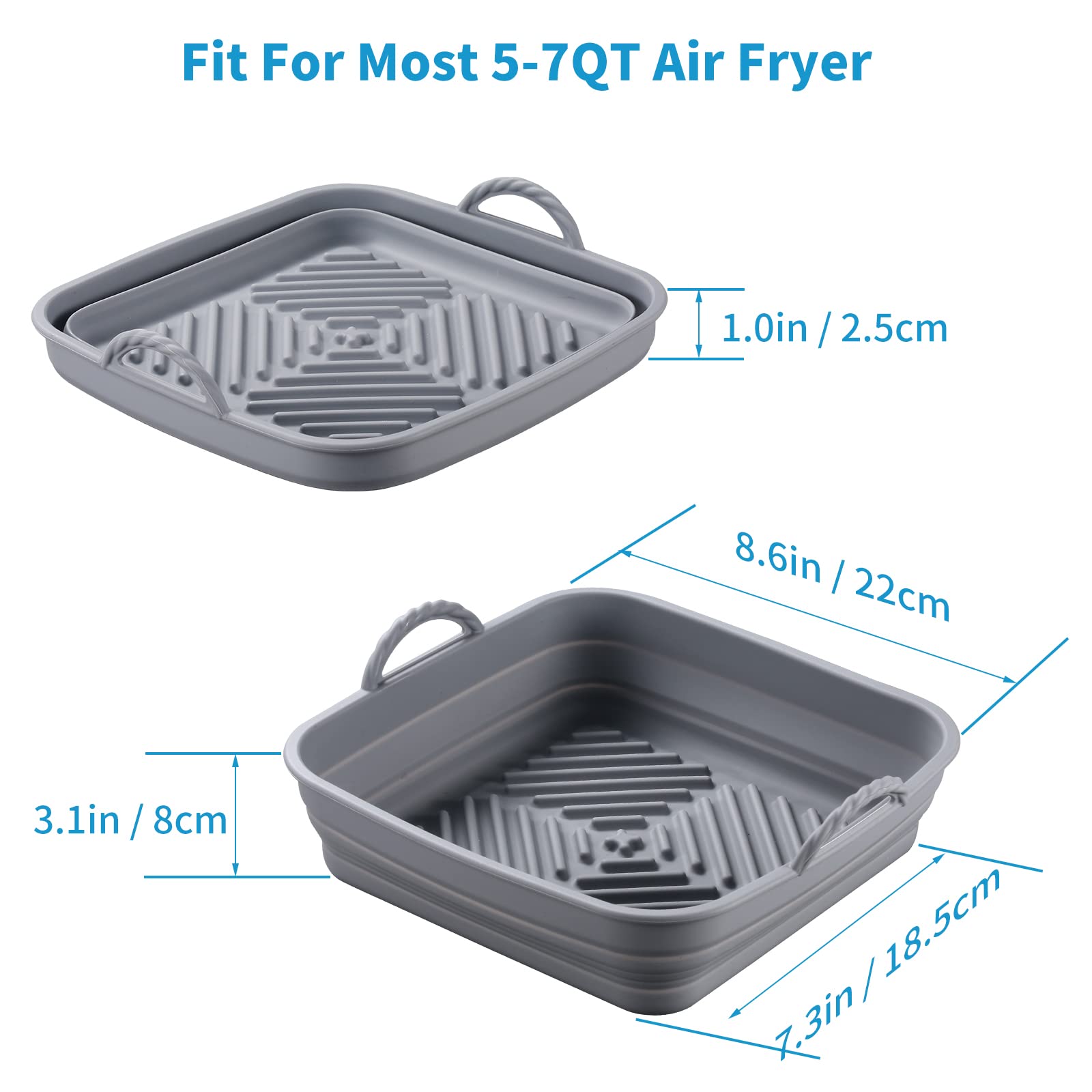 SYAWS Air Fryer Silicone Pot Square,[8.5inch 2Pack] Foldable Air Fryer Silicone Liners,Air Fryer Pad, Replacement of Flammable Parchment Liner Paper for 5 to 7 QT Air Fryer