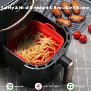 SYAWS Air Fryer Silicone Pot Square,[8.5inch 2Pack] Foldable Air Fryer Silicone Liners,Air Fryer Pad, Replacement of Flammable Parchment Liner Paper for 5 to 7 QT Air Fryer