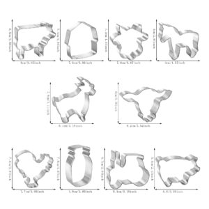 10 PCS Farm Cookie Cutter Set with Recipe Booklet Rooster Cow Pig Lamb Horse Barn and Tractor Cow Face Milk Bottle Bull head